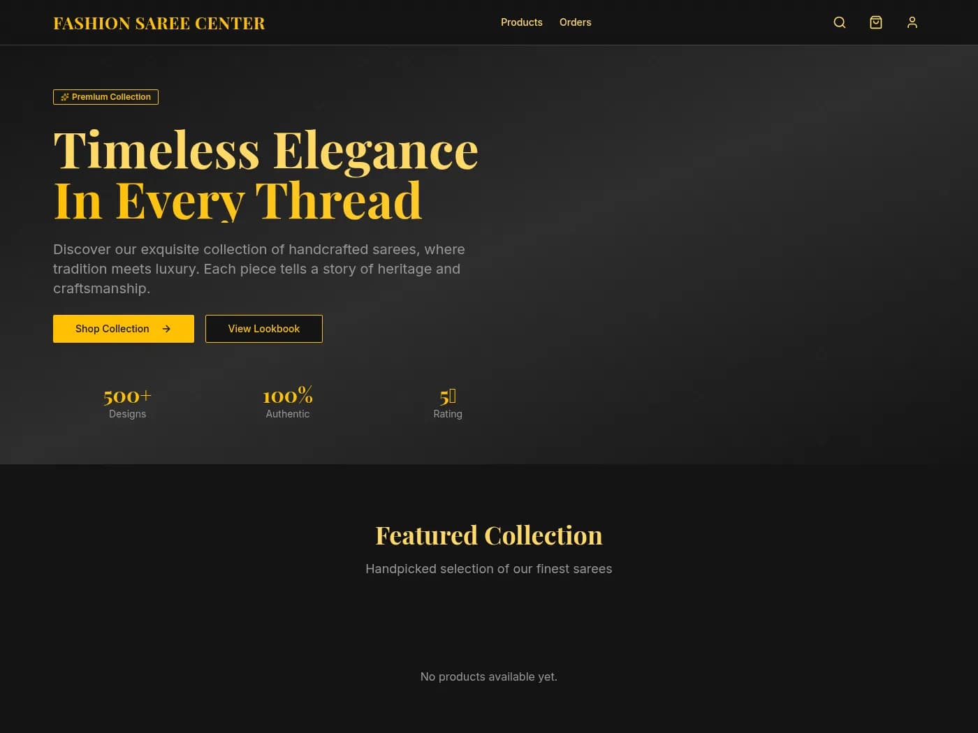 FASHION SAREE CENTER: Luxury Black & Gold E-Commerce Experience