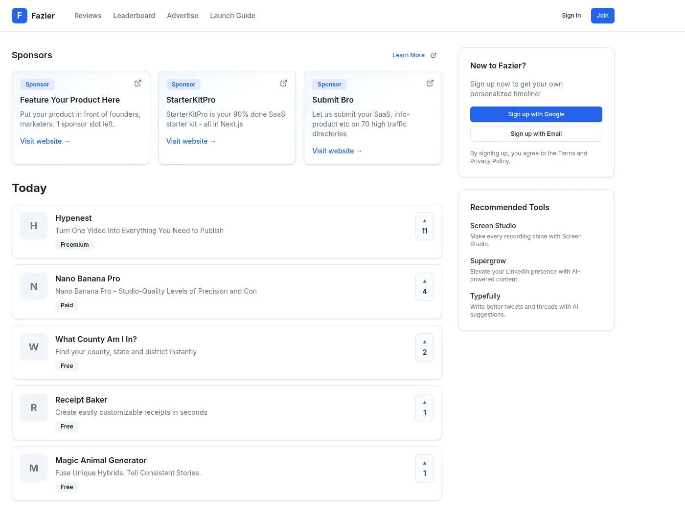 Fazier.com Modern Web Clone