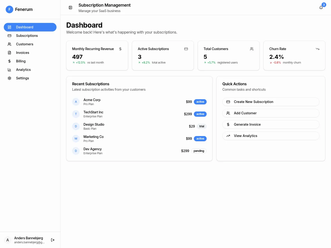 Fenerum-Inspired Subscription Management Platform