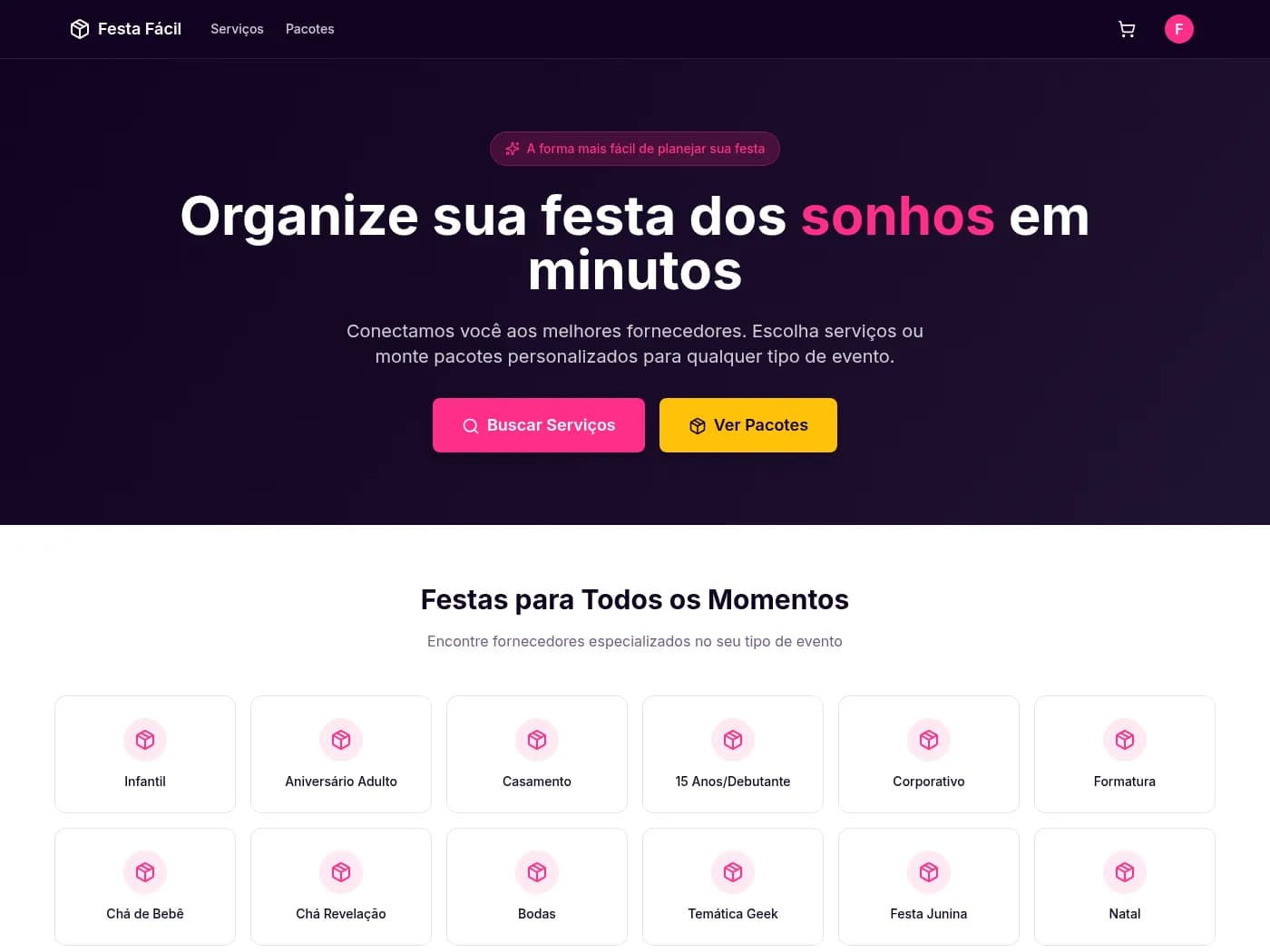 Festa Fácil — Plataforma Completa para Orçamento, Contratação e Montagem Personalizada de Festas e Eventos