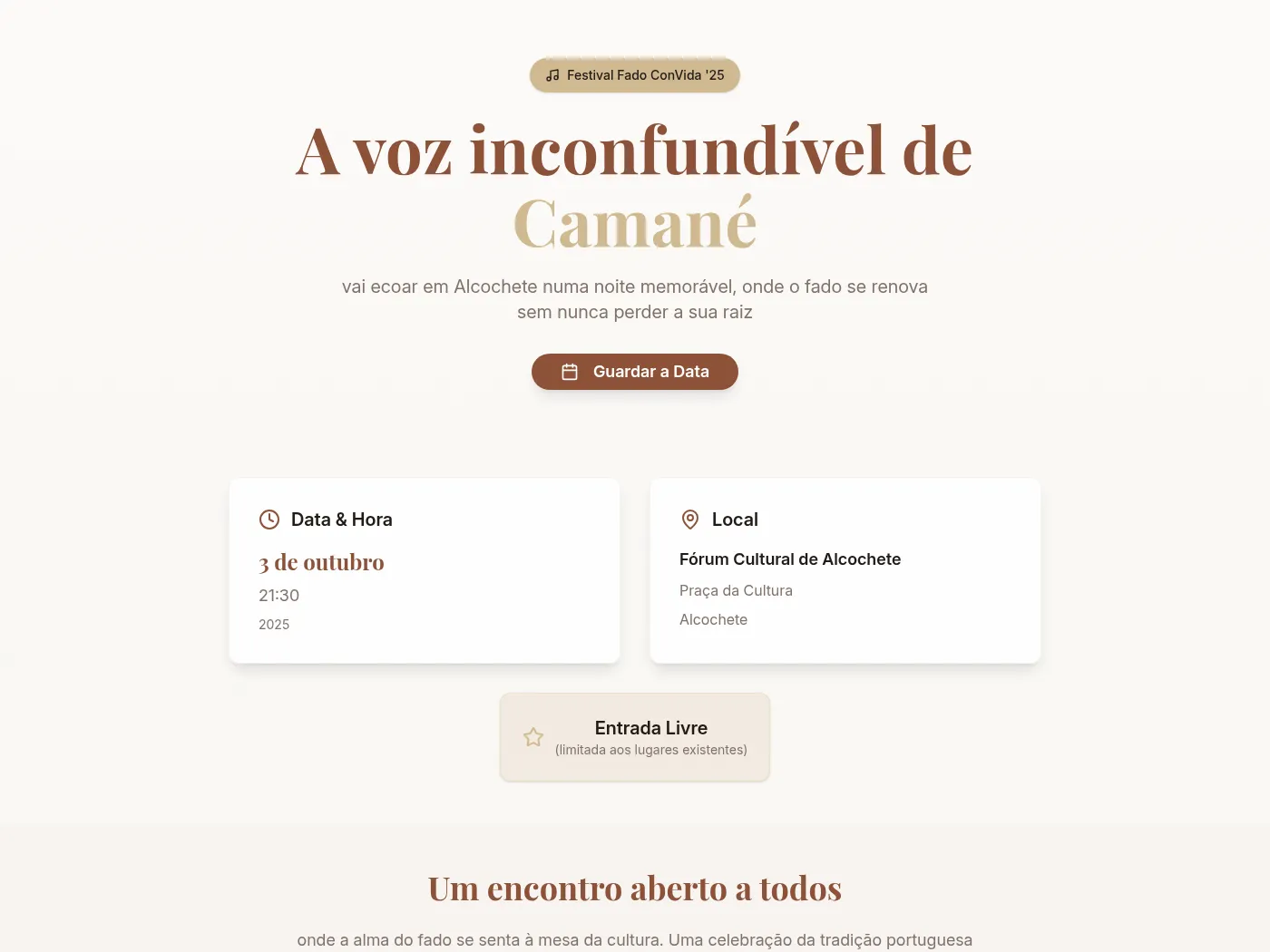 Festival Fado ConVida '25 Event Landing Page
