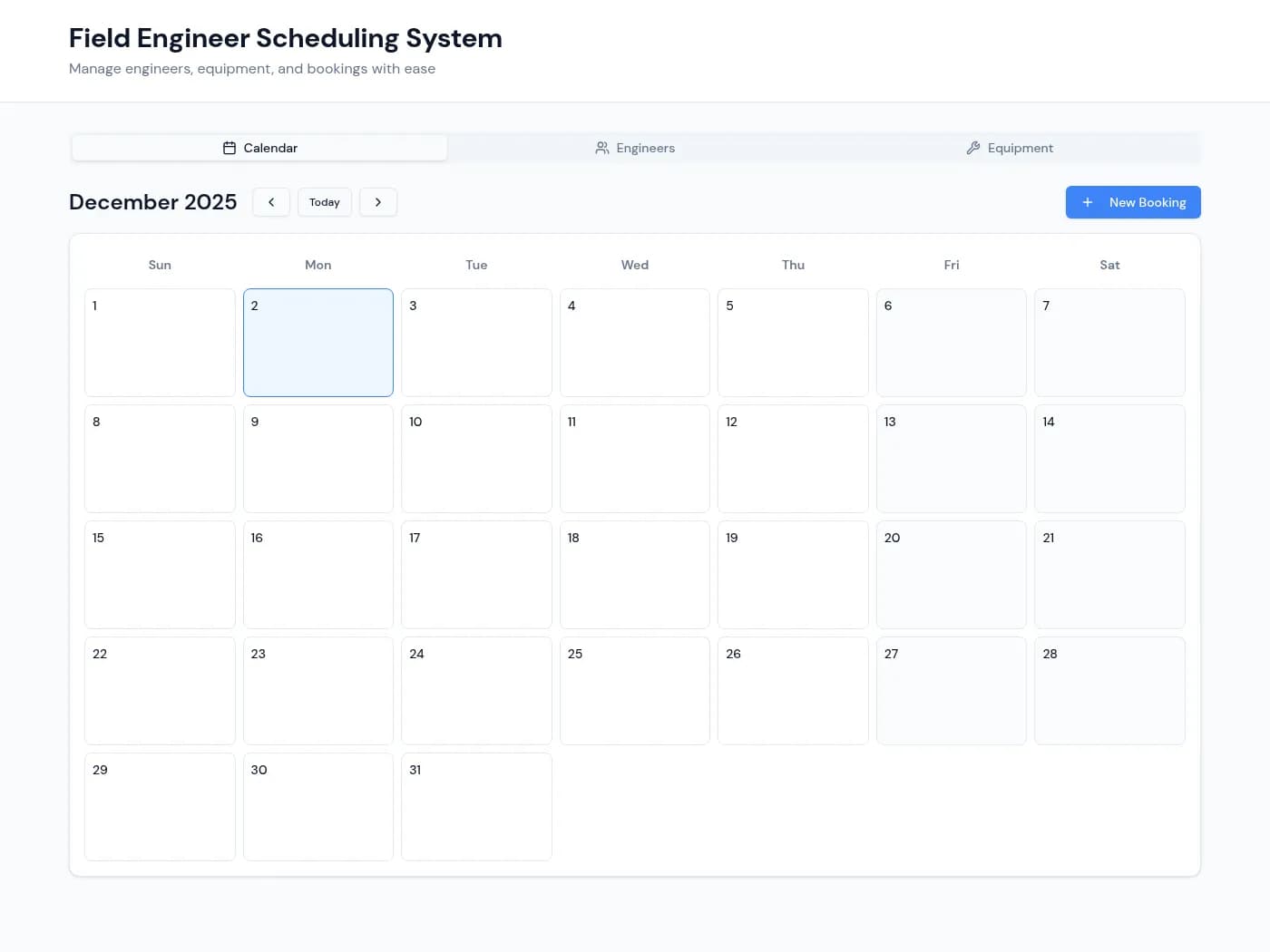 Field Engineer Scheduling & Equipment Management System