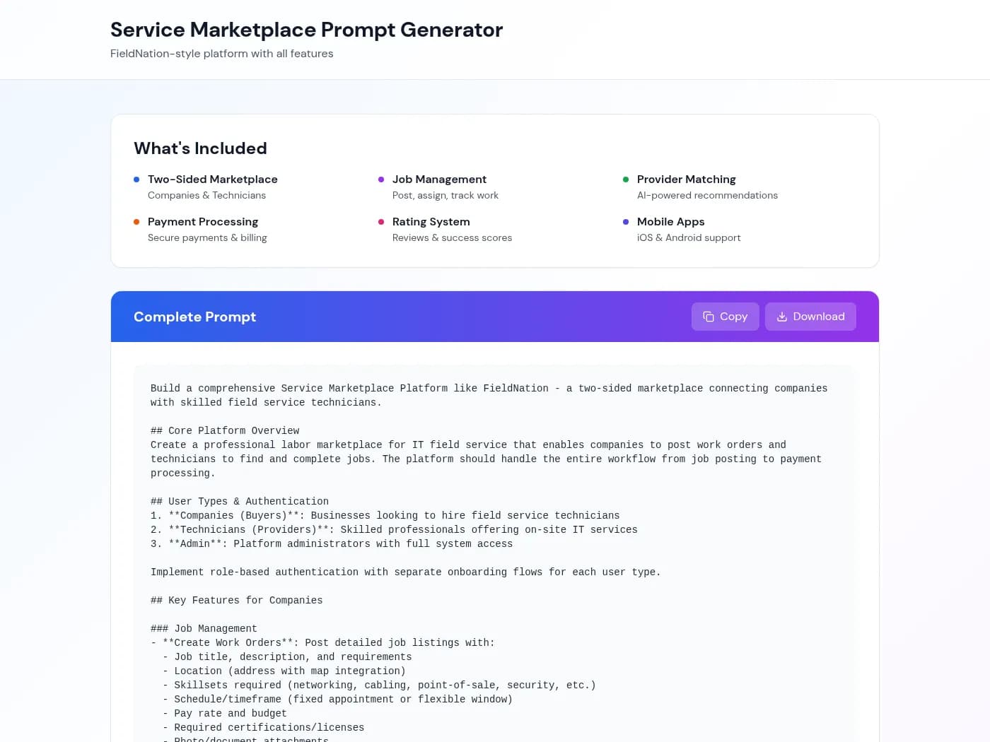 FieldNation-Style Service Marketplace Prompt Generator