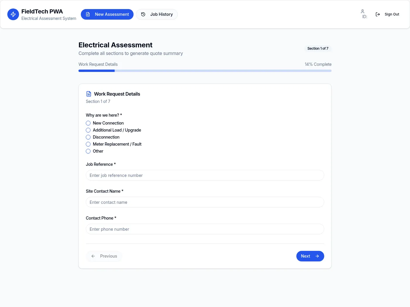 FieldTech PWA – Dynamic Electrical Assessment & Auto-Quote Builder