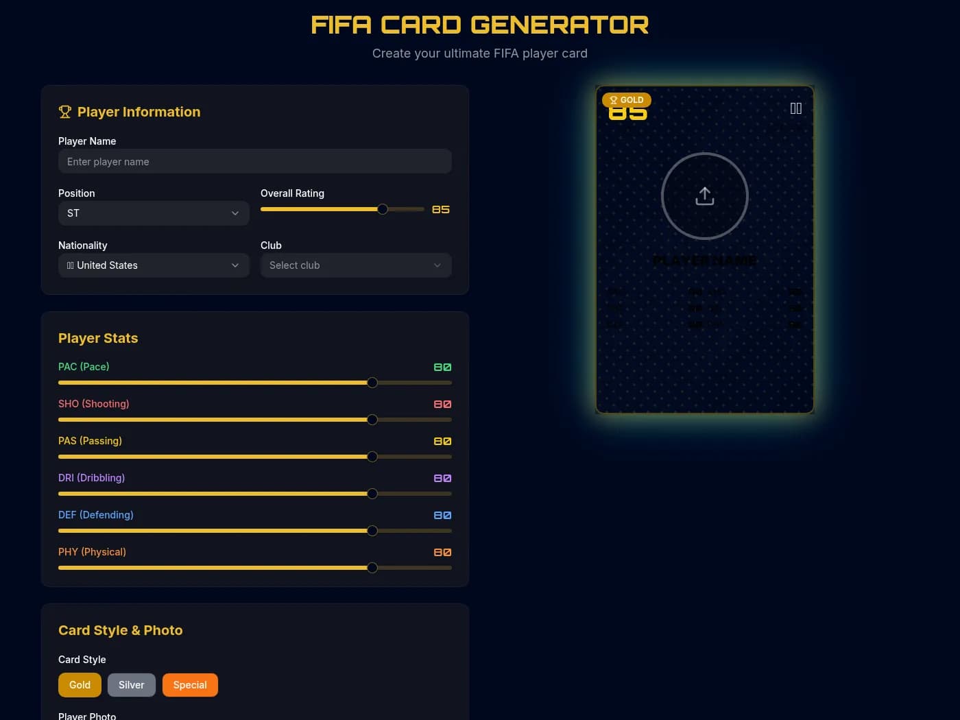 FIFA Player Card Generator Web App