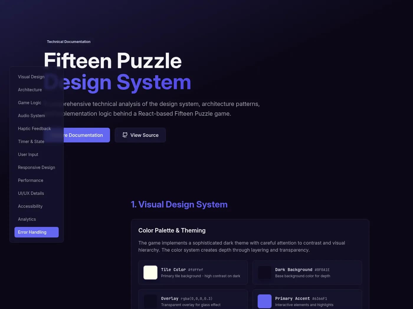 Fifteen Puzzle Game Design System Documentation Landing Page