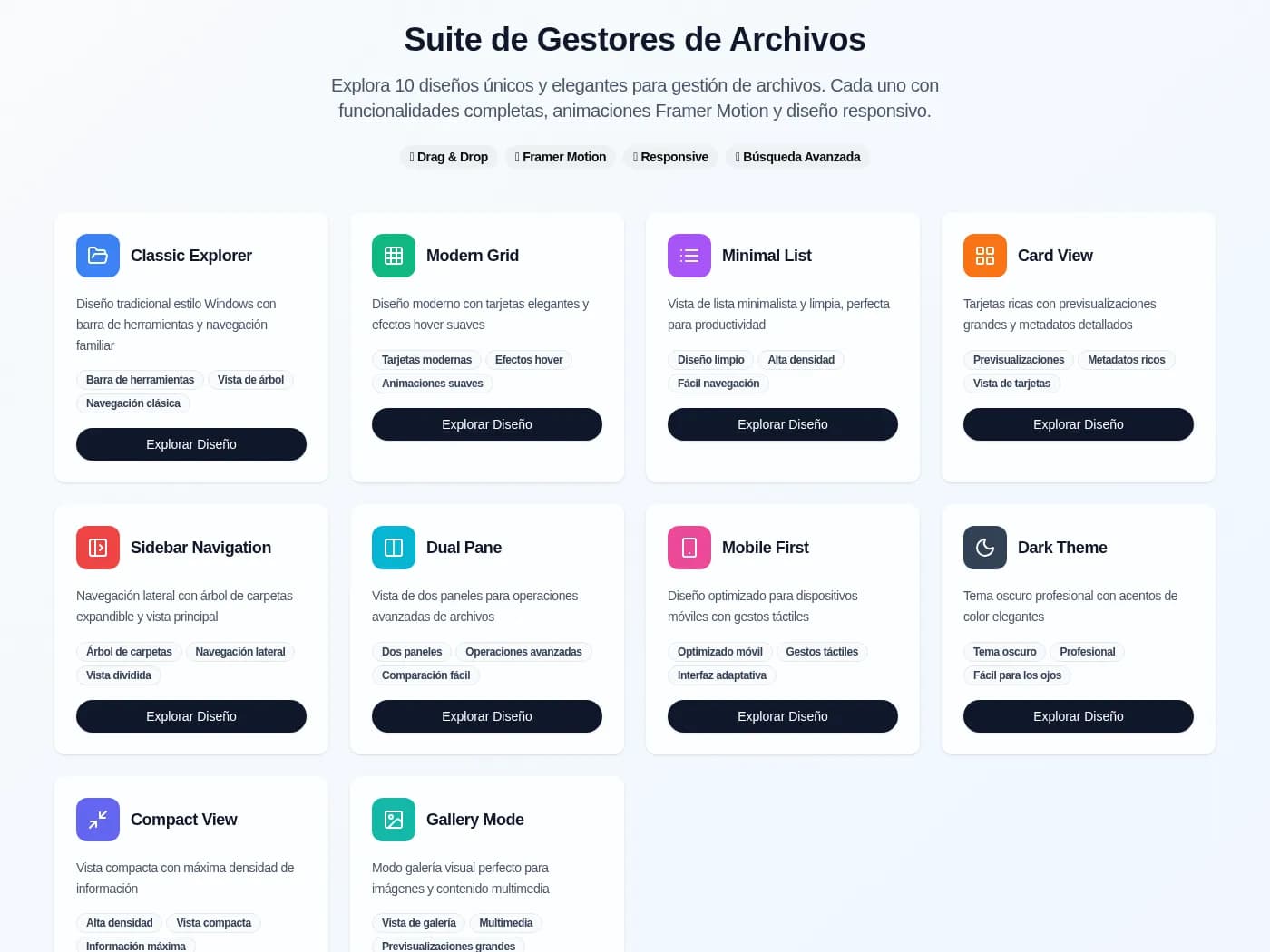 File Manager UI Mockup Suite with Framer Motion