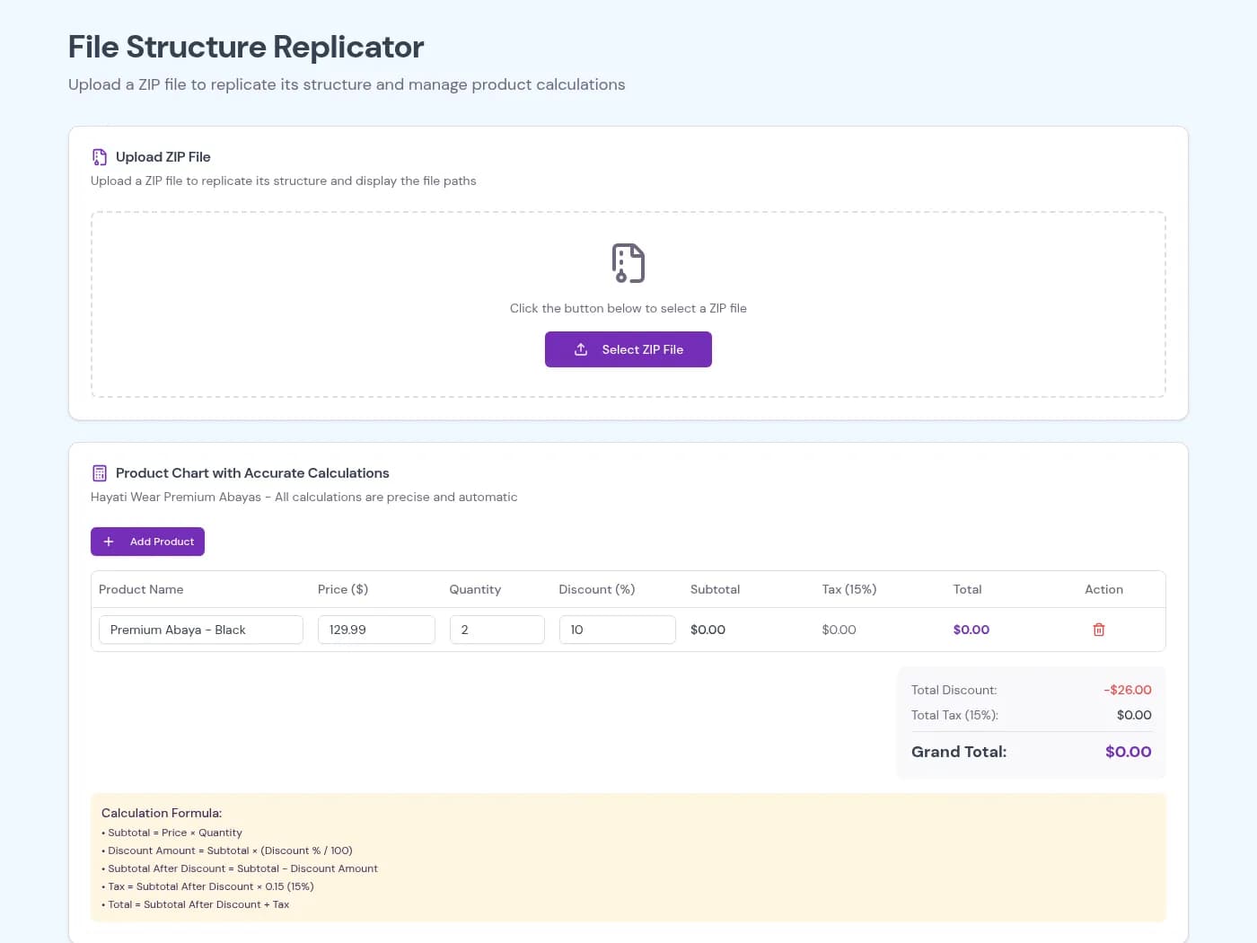 File Structure Replicator with Product Chart Calculation