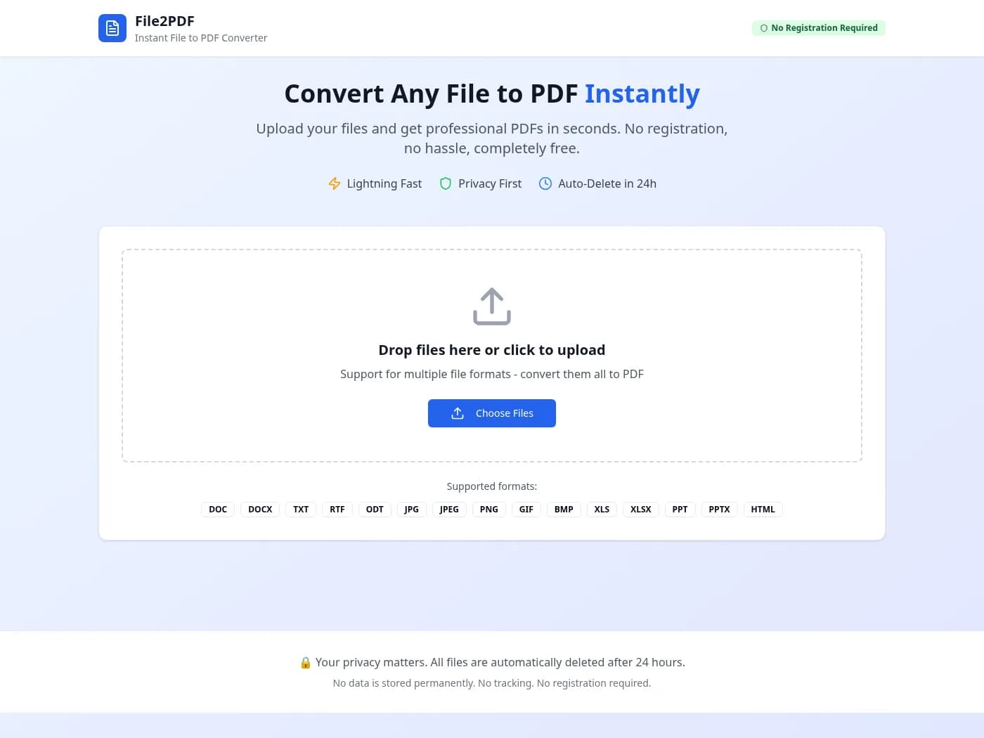 File2PDF: Instant File to PDF Converter Website