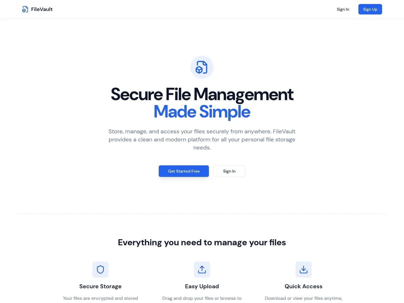 FileVault – Simple & Secure Personal File Management Platform