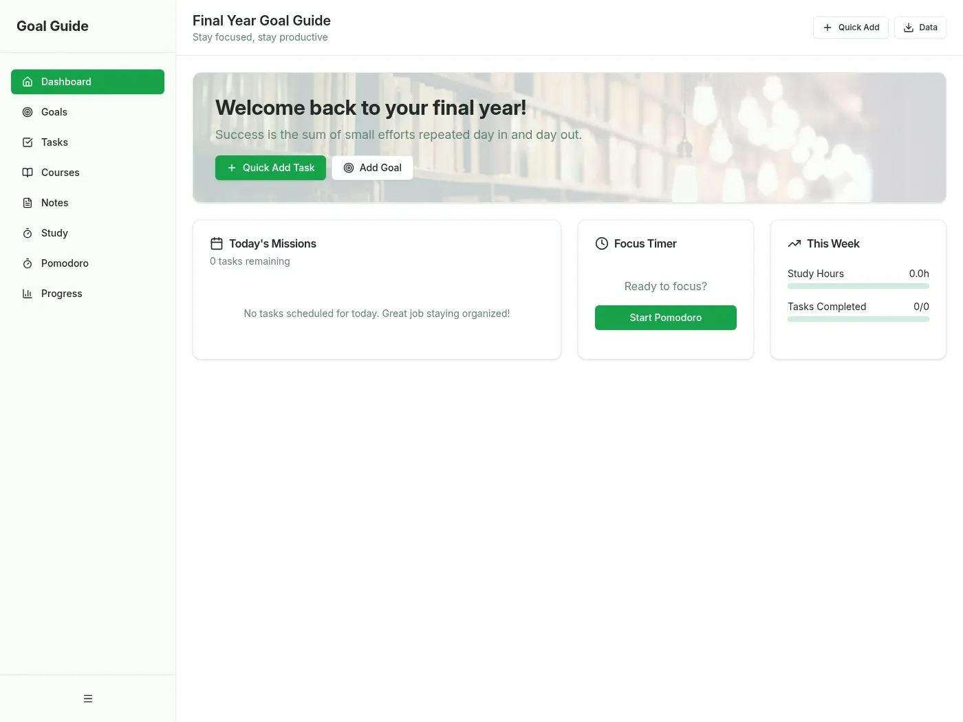 Final Year Goal Guide: Offline Productivity & Goal Tracker for Students