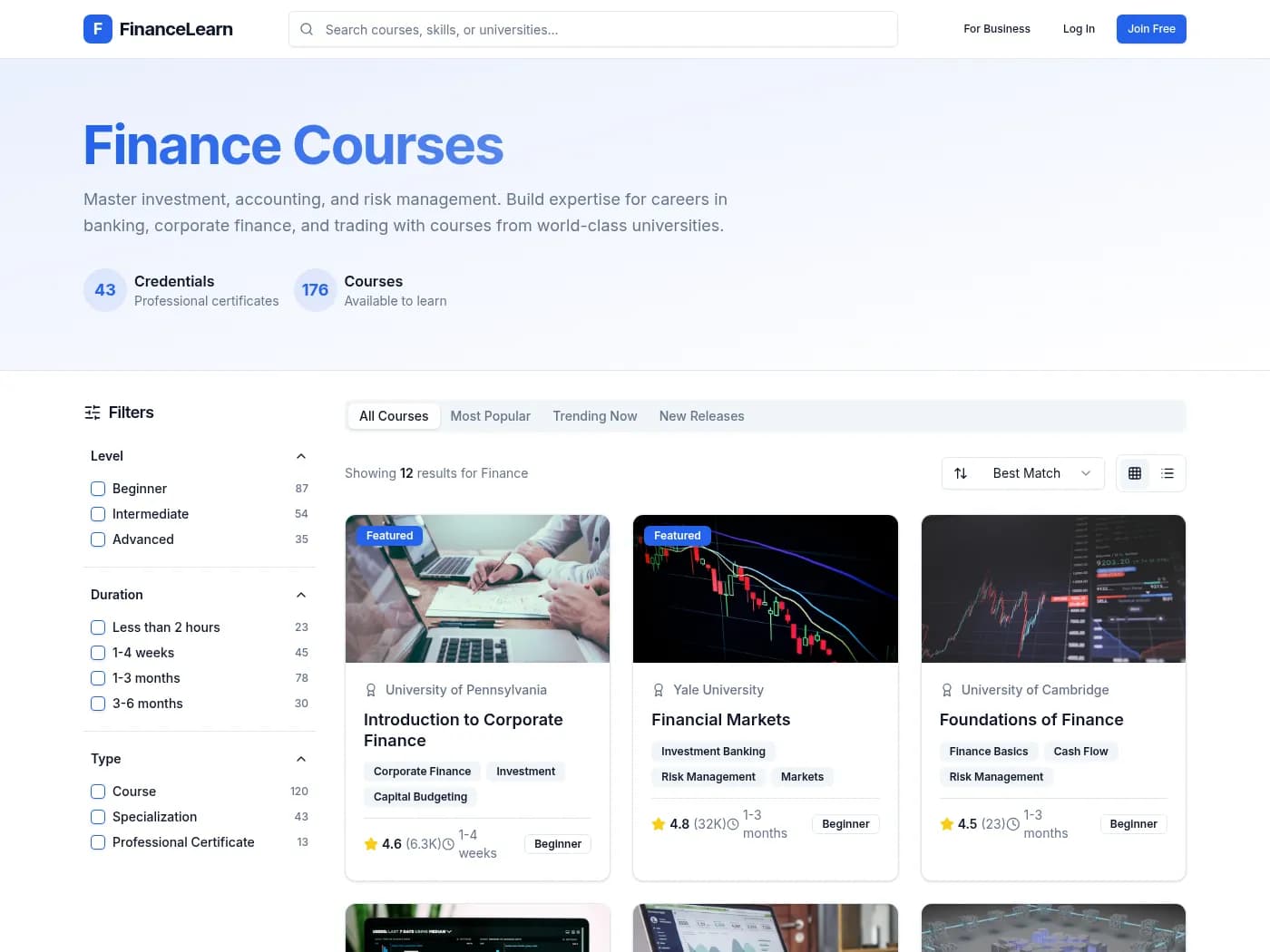 Finance Course Directory UX Redesign