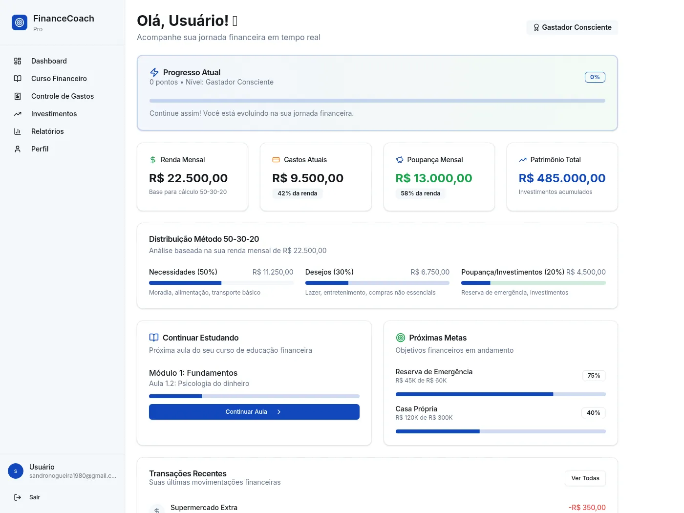 FinanceCoach Pro – Plataforma Completa de Educação e Controle Financeiro para Alta Renda