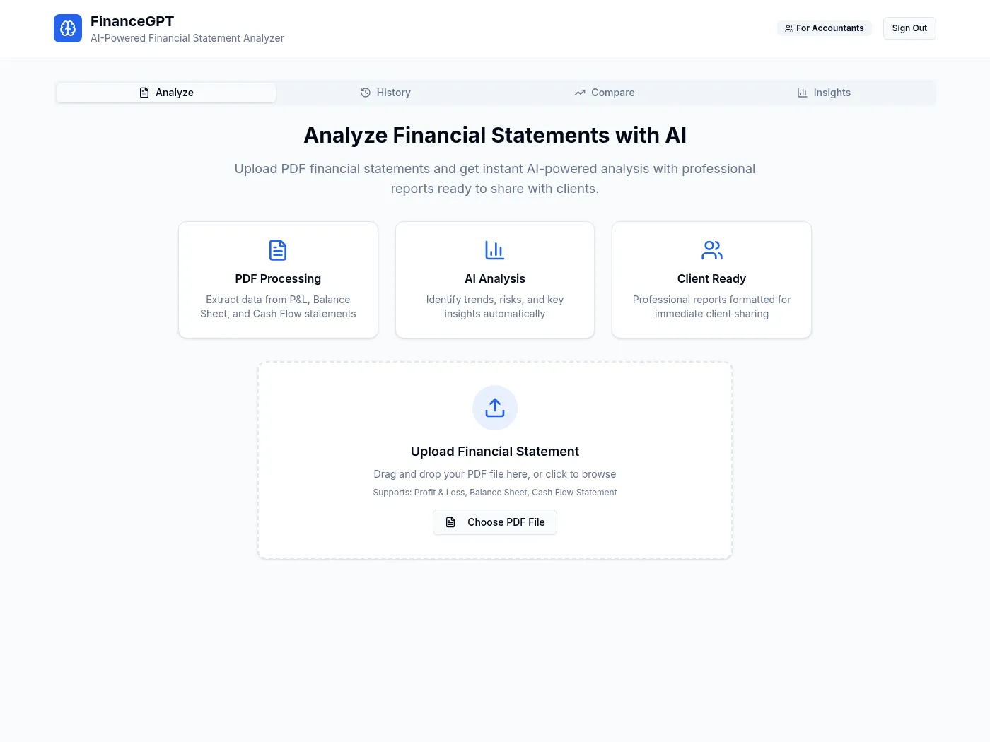 FinanceGPT: AI-Powered Financial Statement Analyzer for Accountants