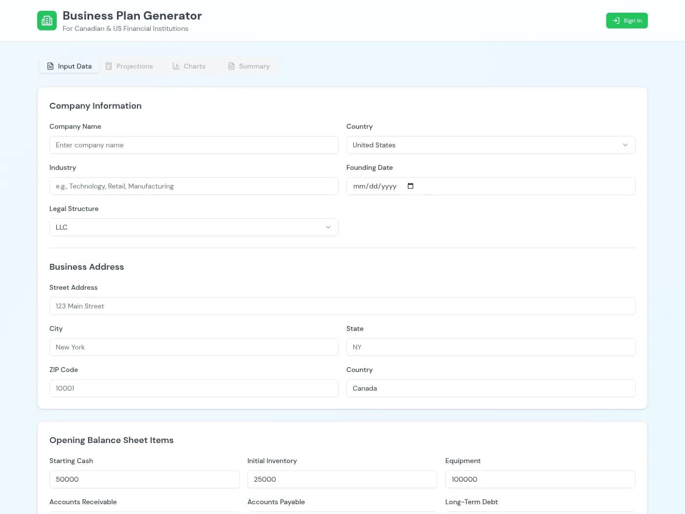 Financial Institution Business Plan Generator