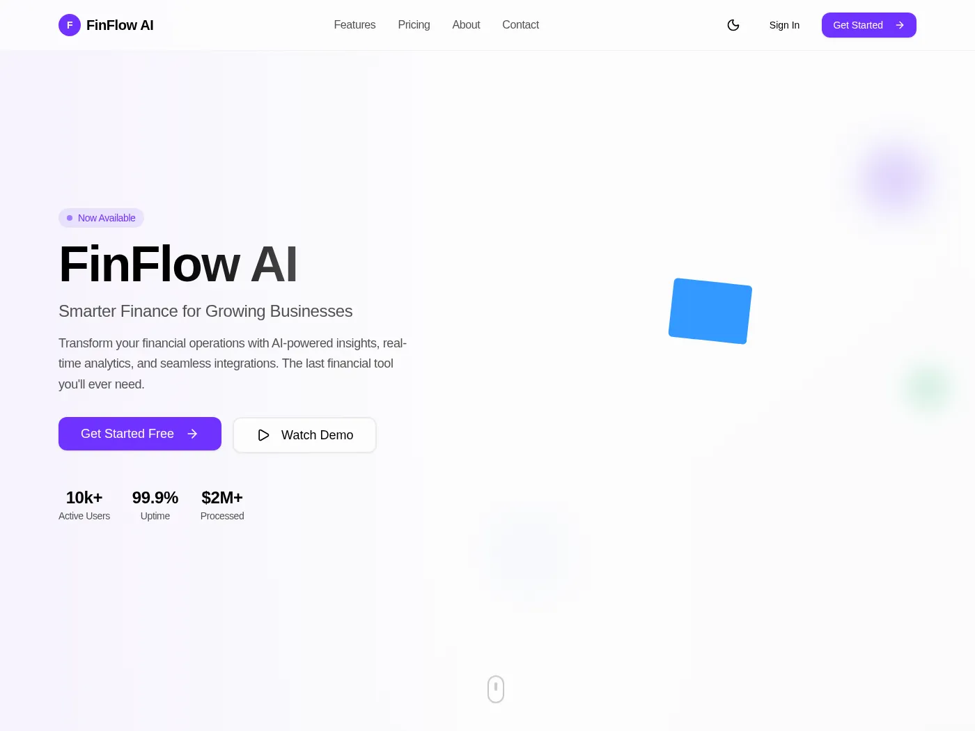 FinFlow AI Animated Landing Page