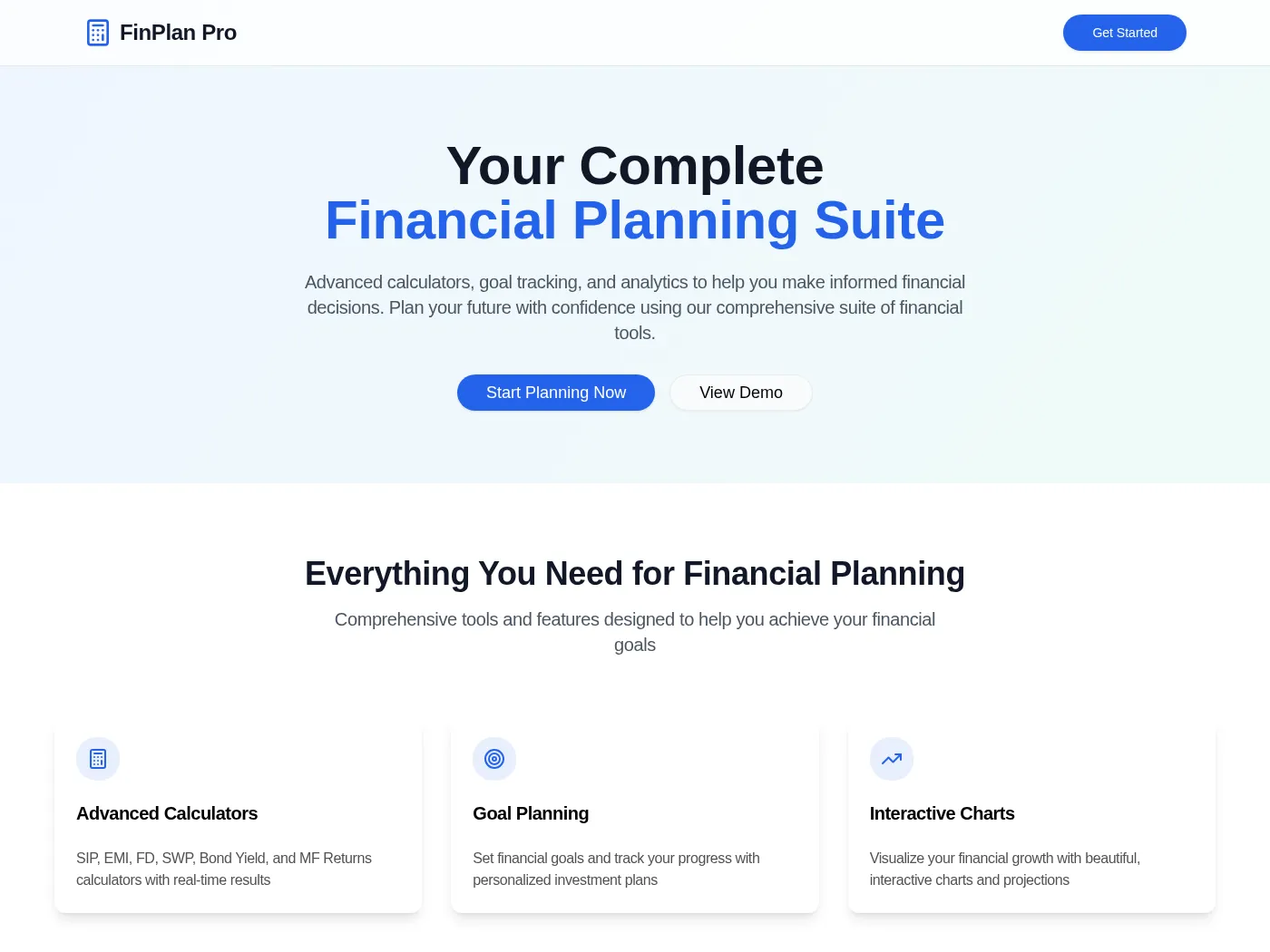 FinPlan Pro - Financial Calculator & Goal Planner Suite