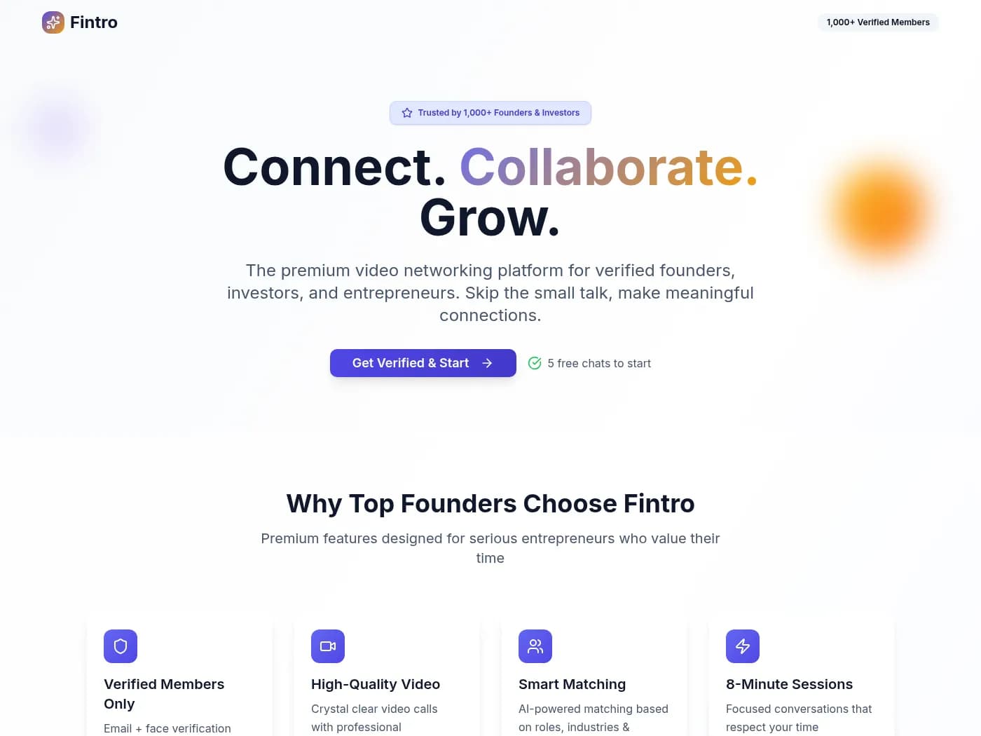 Fintro: Verified Video Networking for Founders & Investors