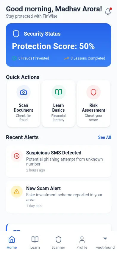 FinWise: AI-Powered Financial Literacy & Fraud Detection App