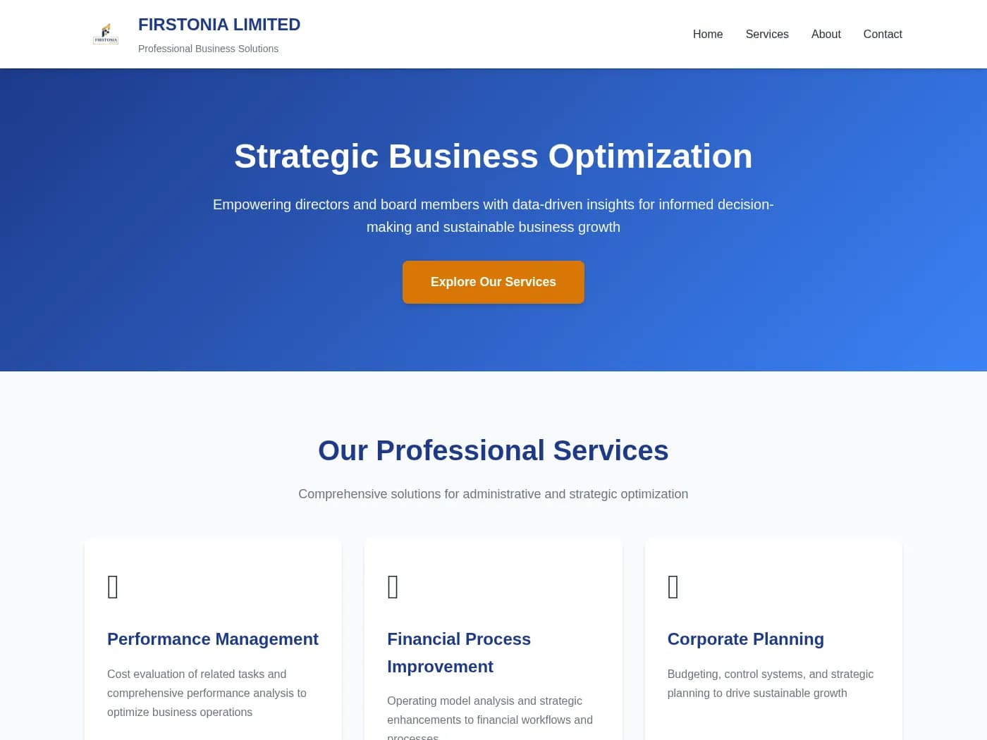 FIRSTONIA LIMITED Professional Solutions Website