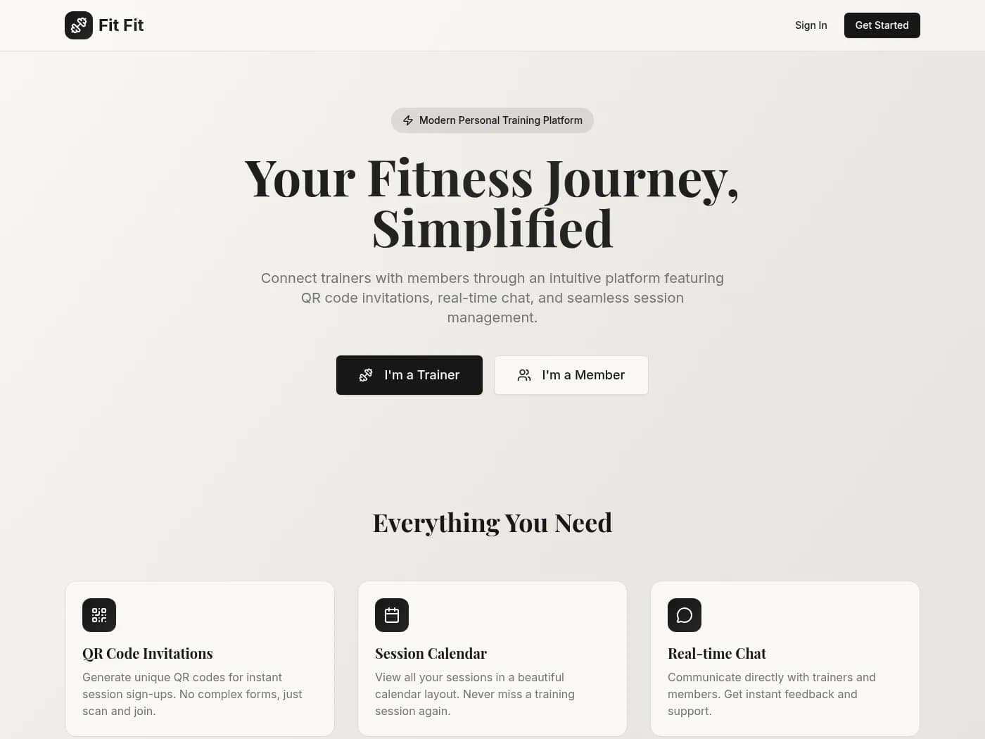 Fit Fit – Moderne Personal Trainer Plattform mit QR-Code Einladung und Session-Management