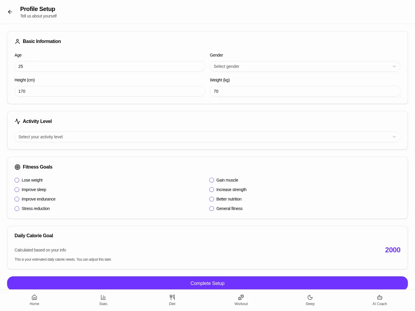 FitFusion: All-in-One Fitness, Diet, Sleep & AI Coach App