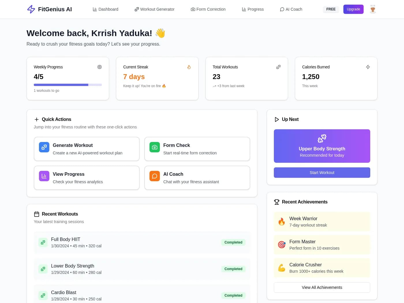 FitGenius AI: Scalable SaaS AI Fitness Coach with Real-Time Form Correction & Personalized Plans