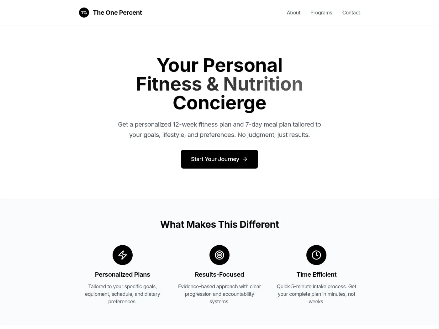 Fitness & Meal Plan Concierge for The One Percent
