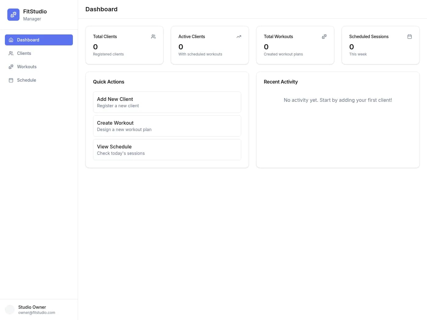 Fitness Studio Client Workout Manager
