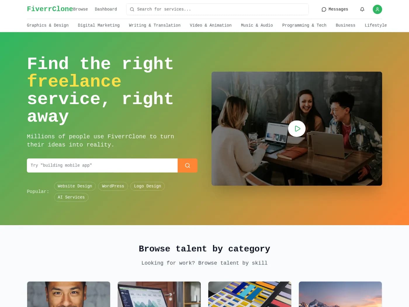 Fiverr Clone – Freelance Marketplace Platform