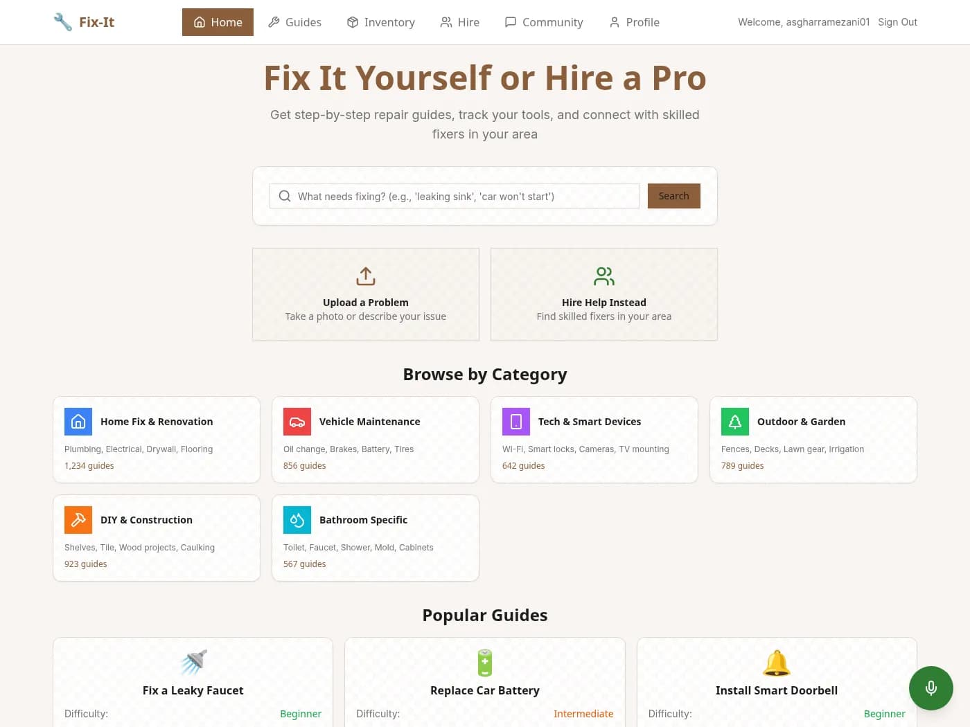 Fix-It: DIY Repair, Inventory & Marketplace App