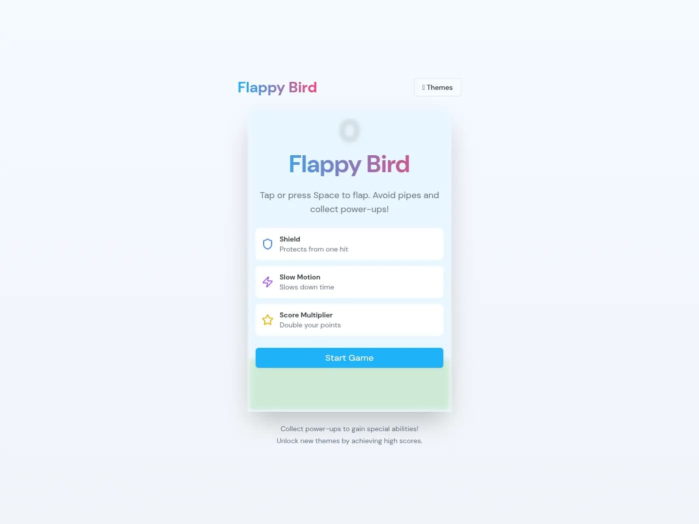 Flappy Bird: Endless One-Tap Arcade Game with Power-Ups and Custom Themes
