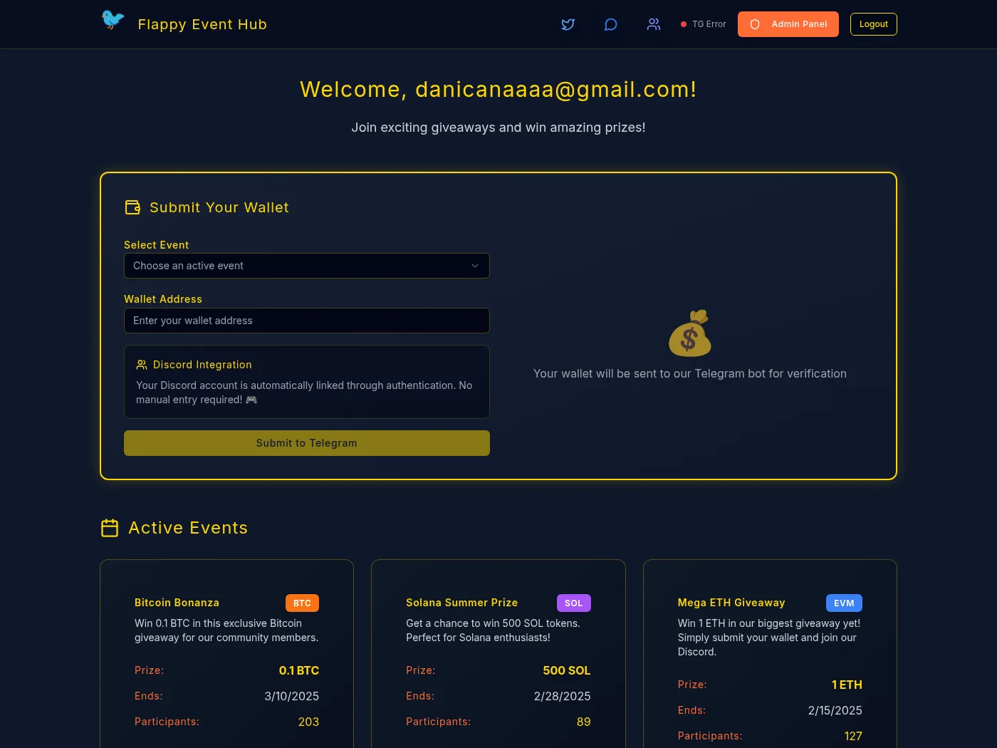 Flappy Event Hub: Social-Integrated Giveaway Platform