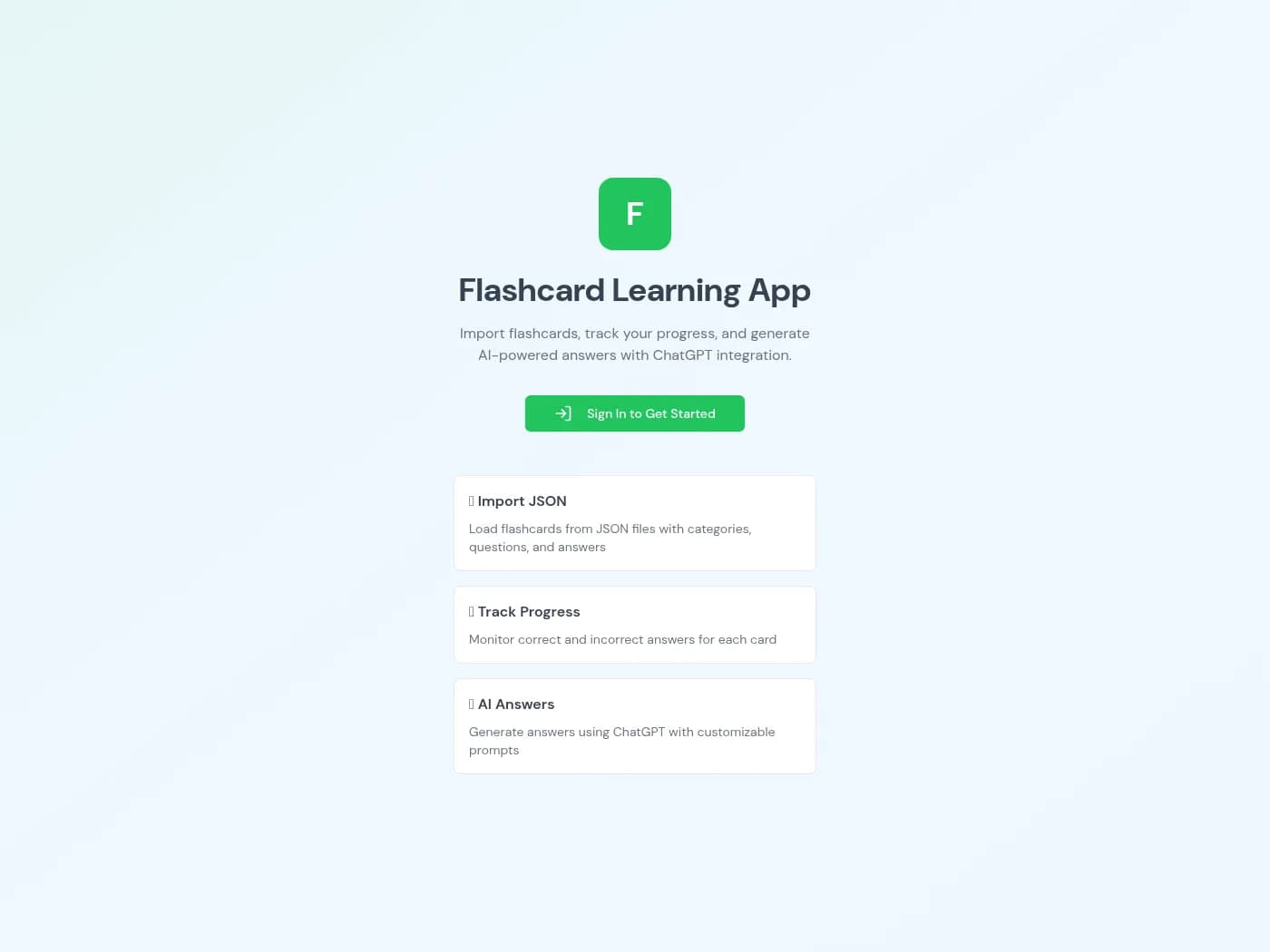 Flashcard Learning App with JSON Import and AI-Powered Answers