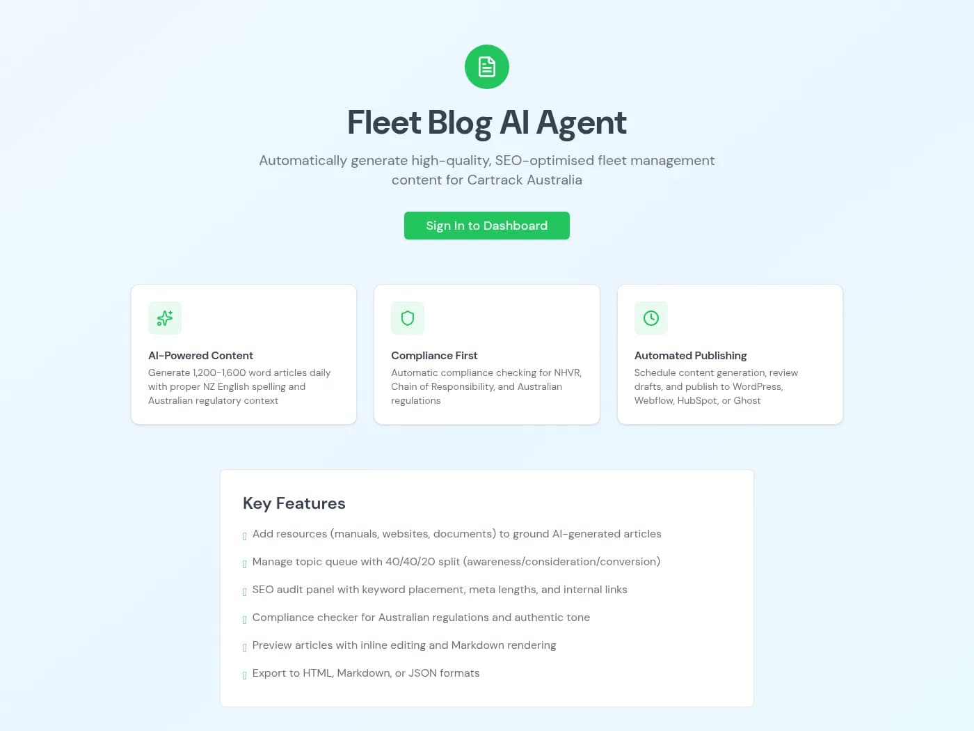 Fleet Blog AI Agent for Cartrack Australia