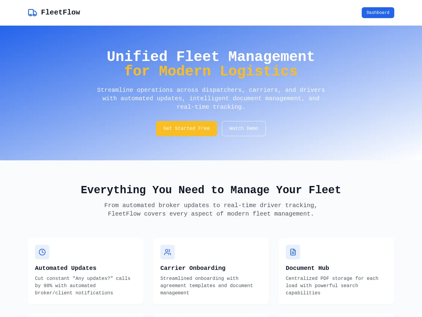 FleetFlow: Unified Fleet Management for Dispatchers, Carriers & Drivers