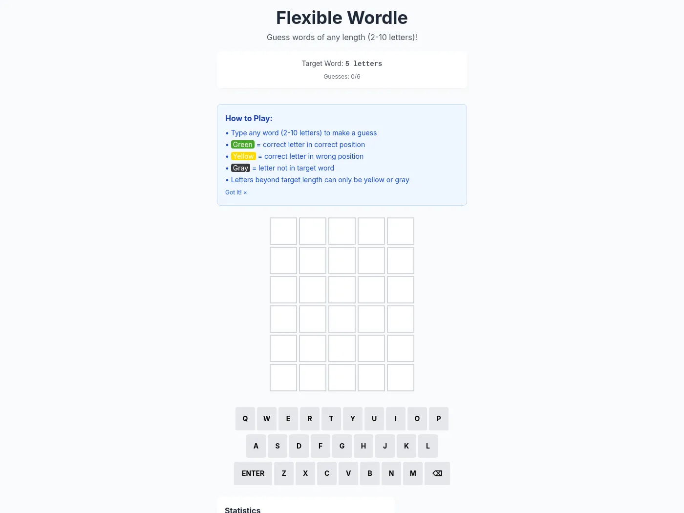 Flexible Wordle Clone: Play with Custom Word Lengths