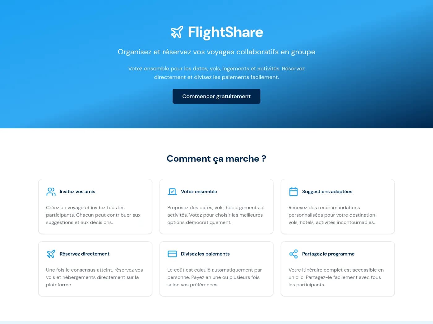 FlightShare – Organisez et Réservez vos Voyages Collaboratifs en Groupe