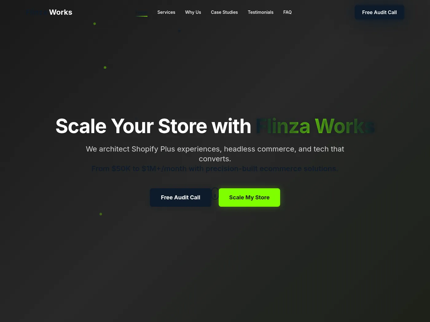 Flinza Works – Next-Gen Ecommerce Agency Website