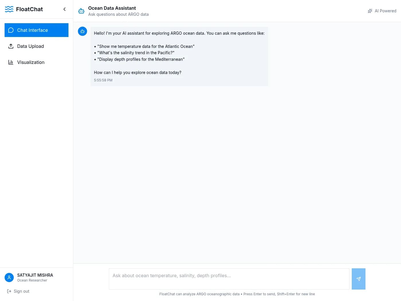 FloatChat: AI-Powered Conversational Dashboard for ARGO Ocean Data