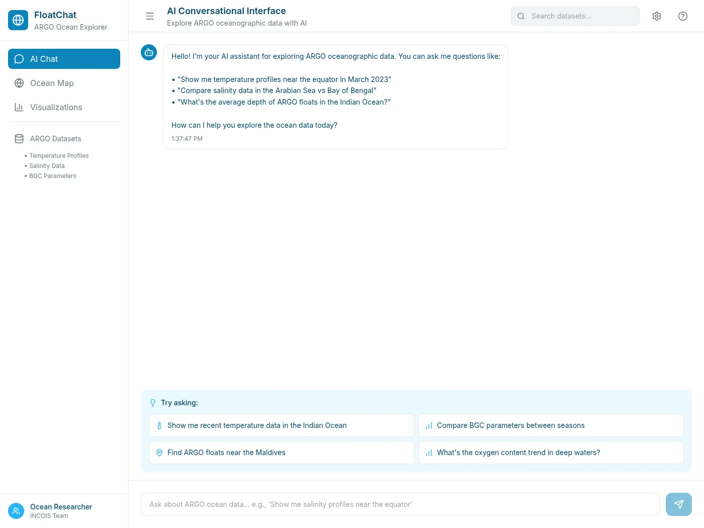 FloatChat – AI Conversational Platform for ARGO Ocean Data Discovery and Visualization