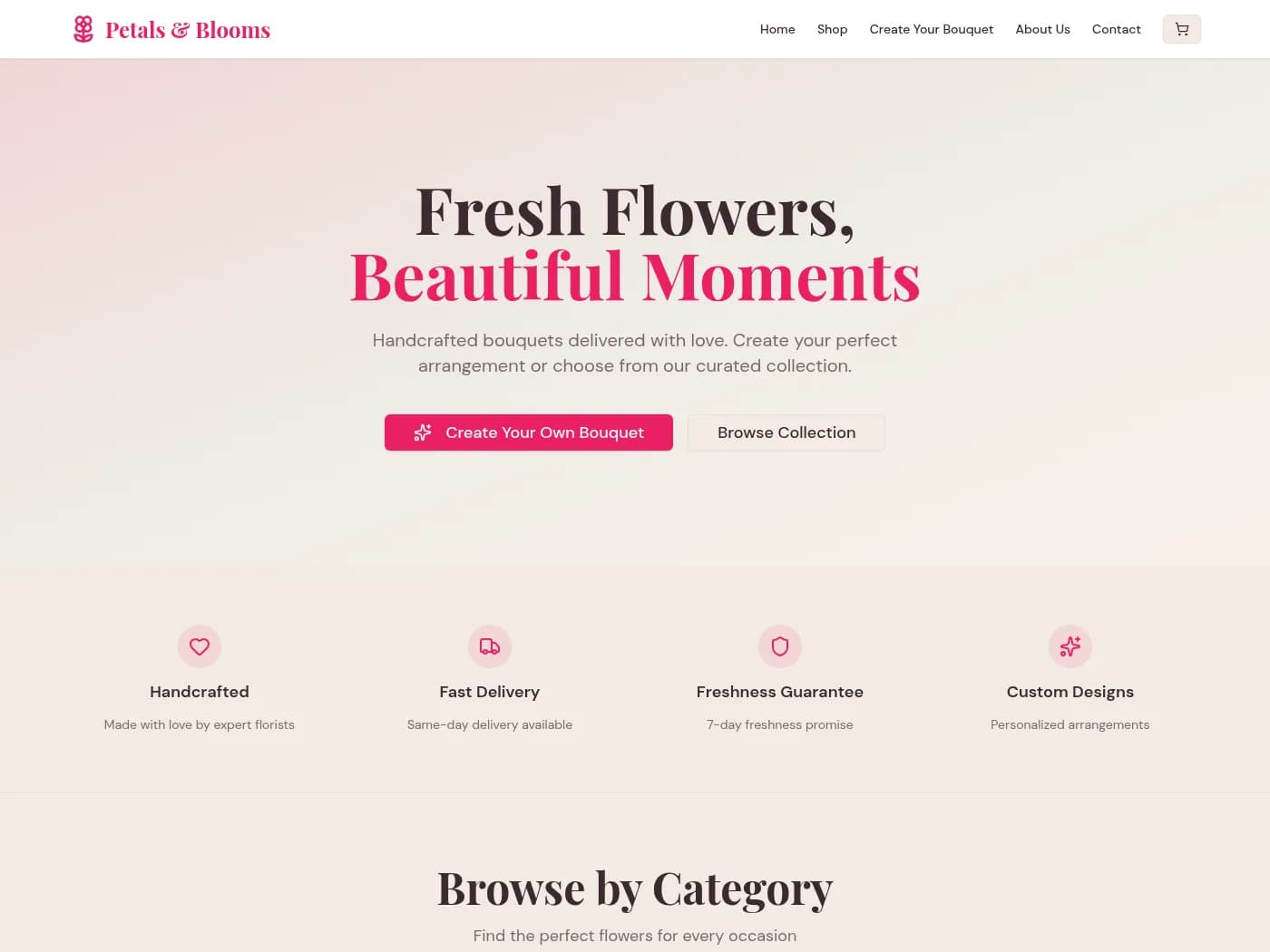 Floral Shop Website with Custom Bouquet Builder