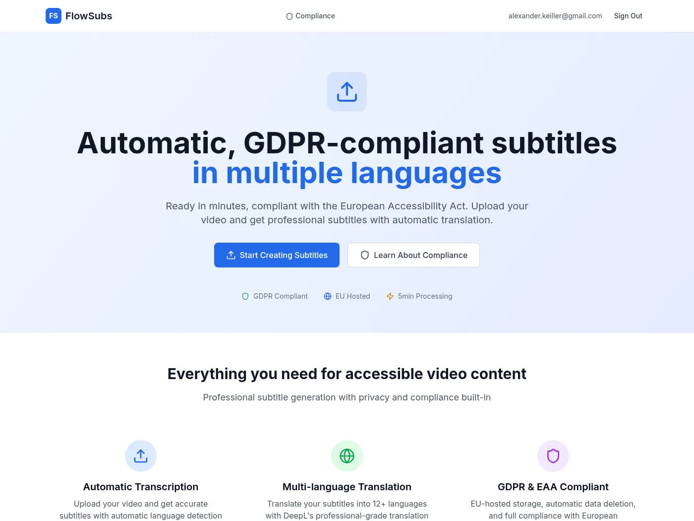 FlowSubs: GDPR-Compliant Multilingual Subtitle Generator