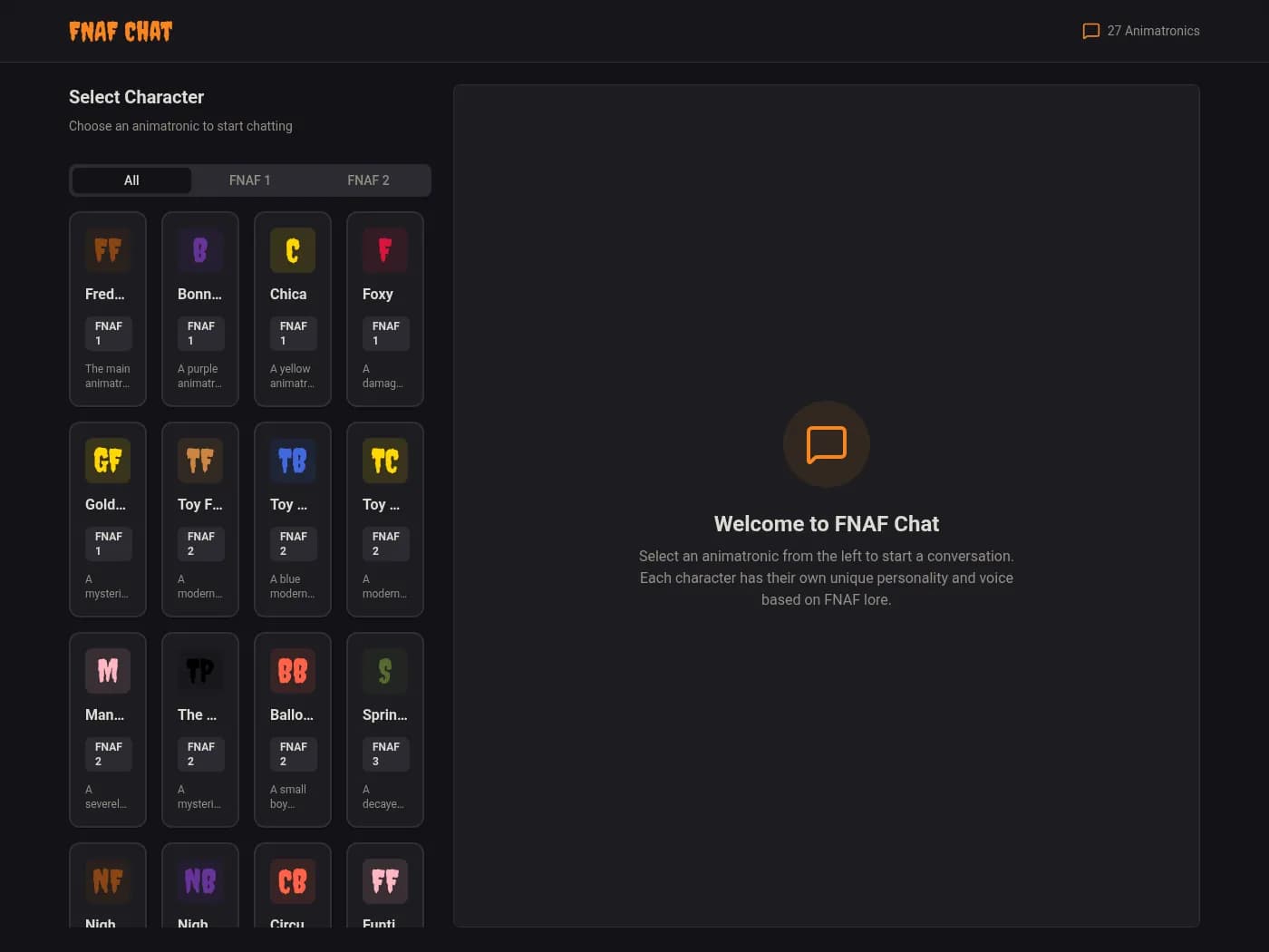 FNAF Animatronic AI Chat App