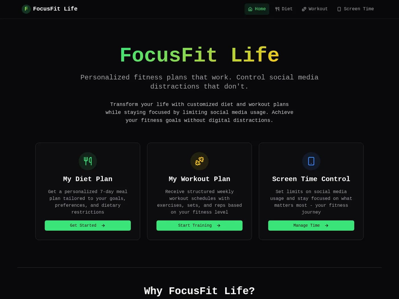 FocusFit Life – Personalized Fitness & Social Media Control Web App