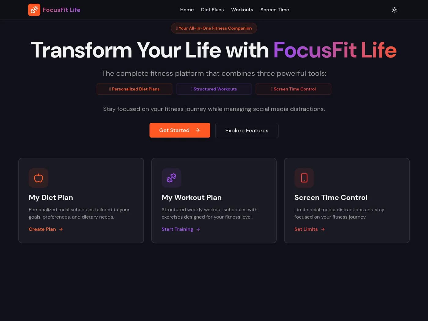 FocusFit Life: Personalized Fitness & Diet Platform with Social Media Control