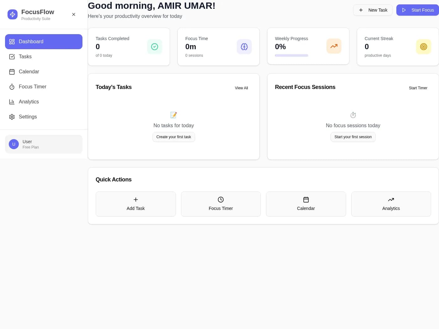 FocusFlow: The Ultimate Productivity Suite for Task, Time, and Goal Management