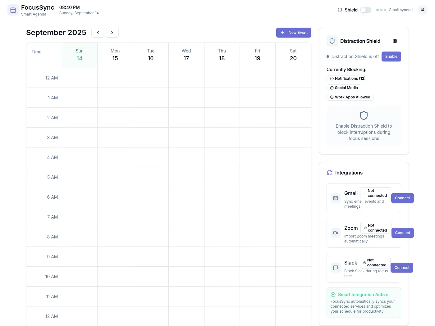 FocusSync – Smart Agenda with Distraction Shield