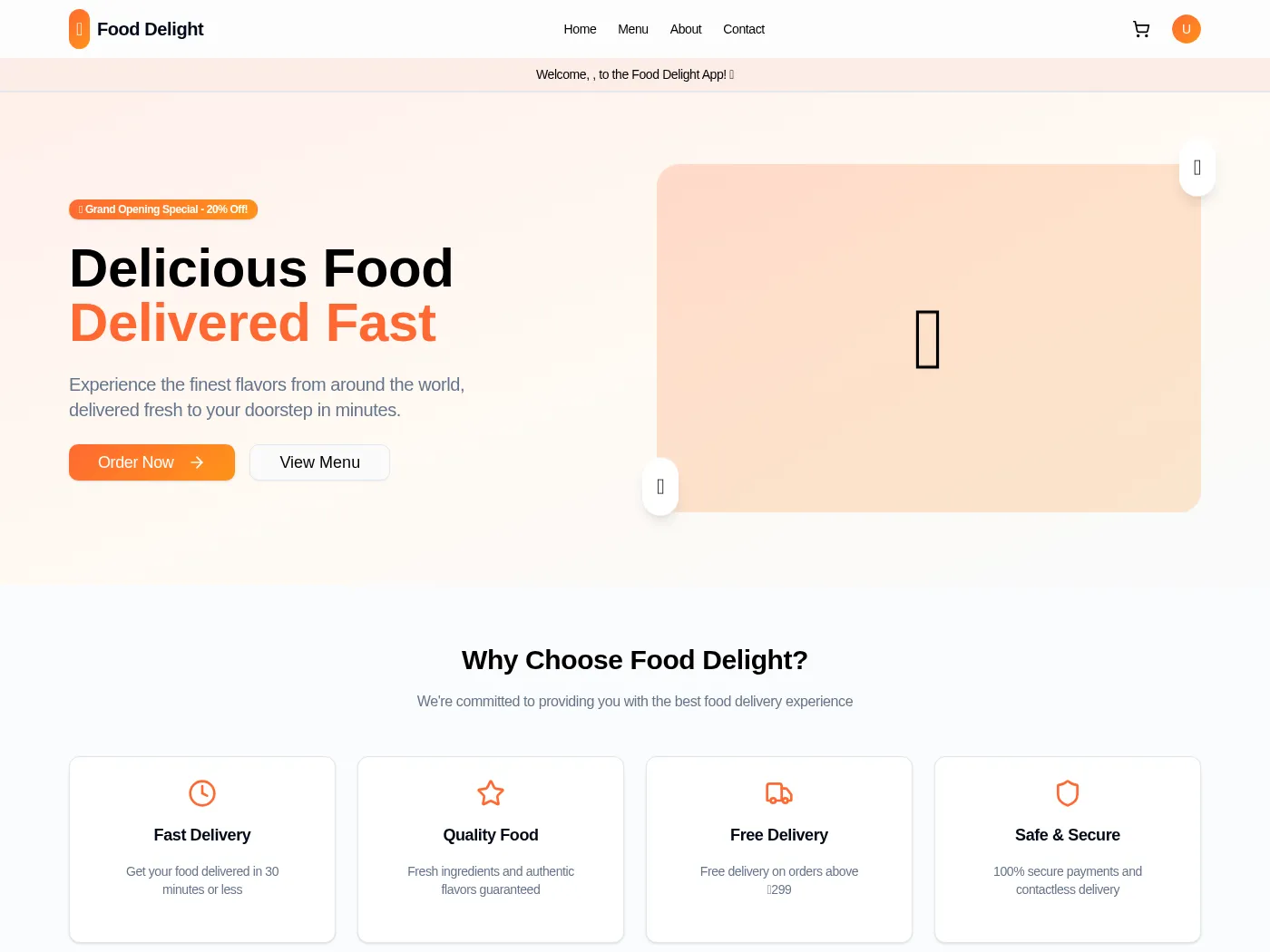 Food Delight - Comprehensive Responsive Food Ordering Web Application