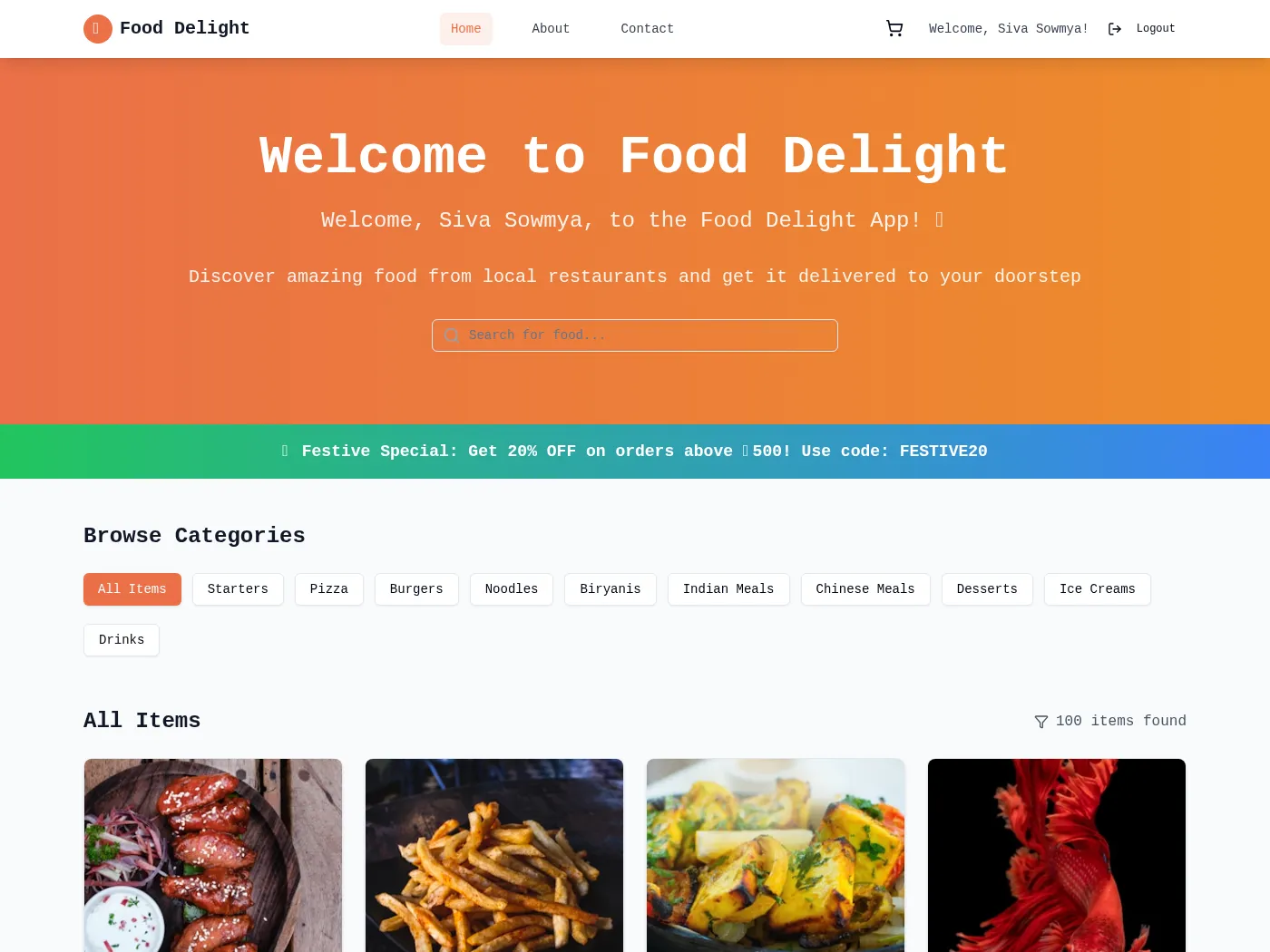 Food Delight: Responsive Food Ordering Web App